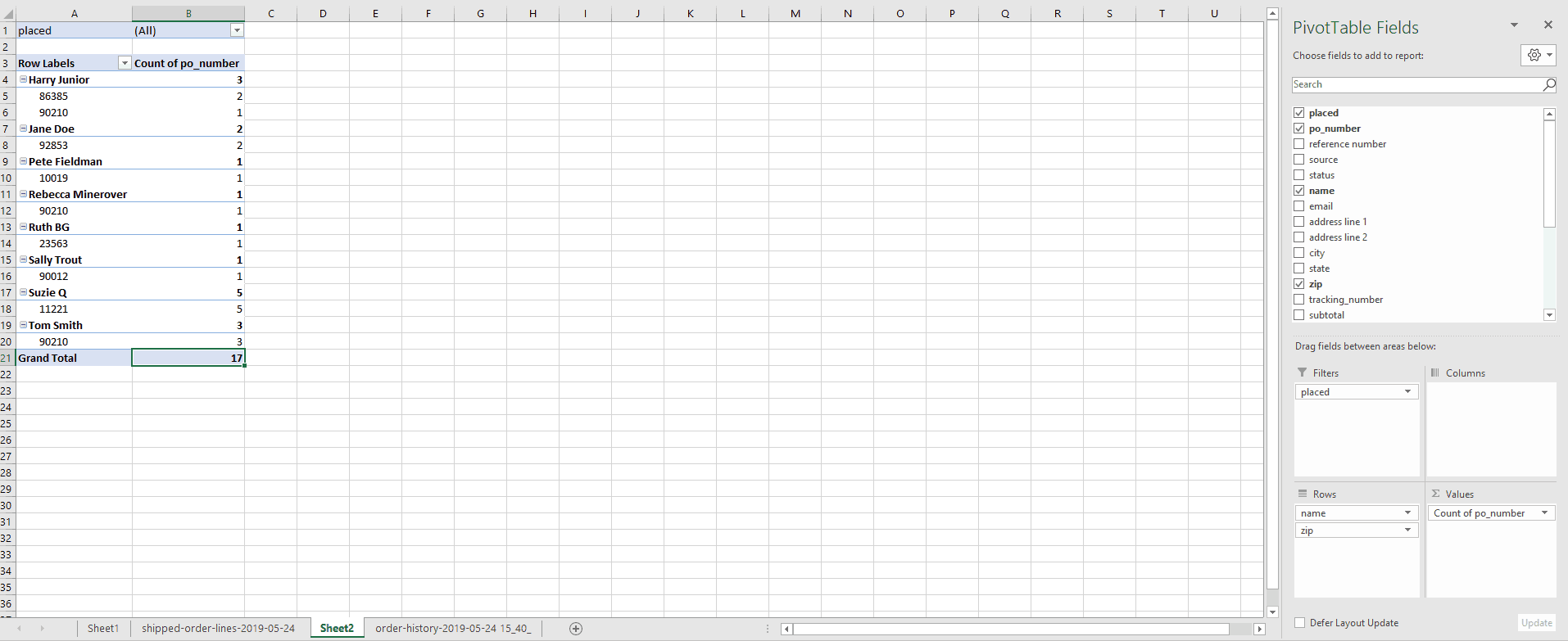 Order-History-Pivot-Table-Screenshot - Endless Aisles Blog